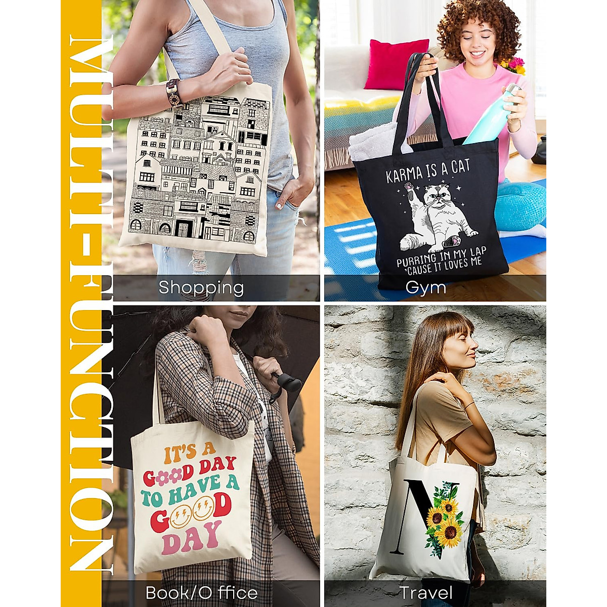 AUSVKAI Canvas Tote Bag Aesthetic for Women Cute Grocery Bag Cotton Beach Totes Gift-Good Vibes Only