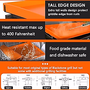 Silicone Griddle Mat with Grease Cup Liners for Blackstone 28" Griddle, High-Wall & Full-All-Encompassing Heavy Duty Food Grade Silicone Grill Buddy Mat, Protecttion Griddle from Dirt & Rust (Orange)