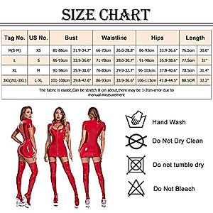 Woman Patent Leather Wet Look Hollow Cut Out Bodycon Dress Latex Zipper Nightclub Lingerie Clubwear Red, Small