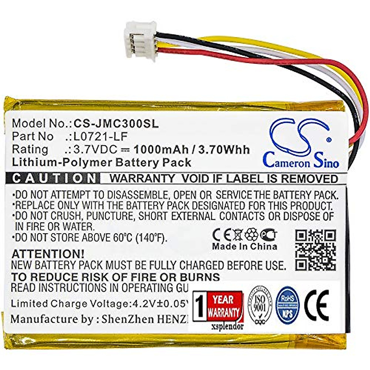 XPS Replacement Battery for JBL Clip 3, Clip 3AN, Clip 3SAND PN L0721-LF