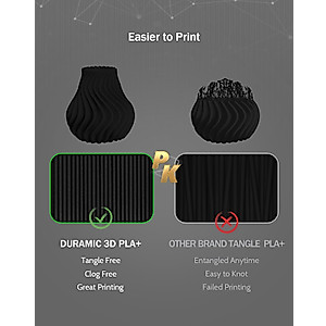DURAMIC 3D PLA+ Filament 1.75mm 1Kg Black, PLA Plus 3D Printer Filament 1Kg Spool(2.2lbs) PLA Pro Tougher and Stronger, Dimensional Accuracy Probability +/- 0.02mm