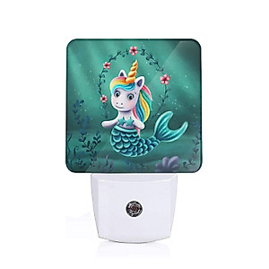 Cute Mermaid Unicorn Night Light Plug into Wall Decorative LED Lamp for Kids Children Girls Adult, Night Light Plug in Cute Mermaid Unicorn Nightlight for Bedroom Bathroom