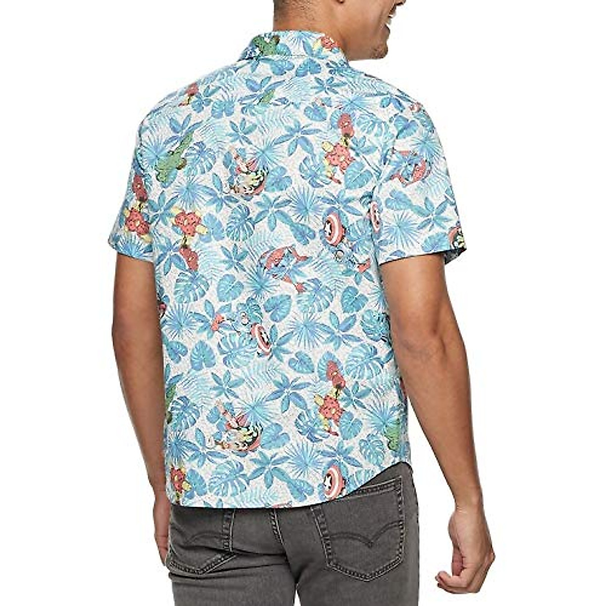 Marvel Men's Avengers Captain America Spider-Man Button Up Hawaiian Shirt, Floral, Large