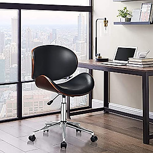 C-CHAIN Adjustable Modern Mid-Century Office Chair with Curved Seat/Back, Swivel Executive Chair, Rolling Computer Chair, Bent Wooden Accent Office Chair for Home and Office