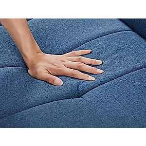 Blue, Linen, Convertible Double Folding Living Room Sofa Bed (Eucalyptus Wood Frame)