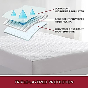 Mellanni Extra Deep Pocket Sheet Set + Waterproof Mattress Pad Bundle&Save - Bundle Includes: 4pcs Extra Deep Pocket Sheets up to 21" and Waterproof Mattress Pad 21" (King, White)