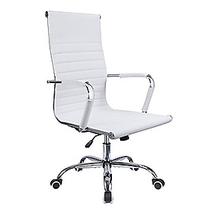 Devoko Office Desk Chair Mid Back Leather Height Adjustable Swivel Ribbed Chairs Ergonomic Executive Conference Task Chair with Arms (White)