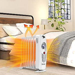 COSTWAY Oil Filled Radiator Heater, 700W Portable Space Heater with Adjustable Thermostat, Overheat Protection, Electric Heater for Bedroom, Indoor use