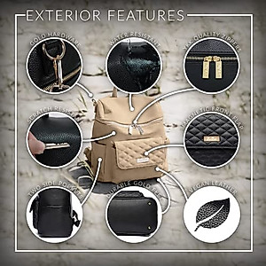 Petit Monaco Diaper Bag Backpack by Luli Bebe - Designer Modern Vegan Leather Diaper Bag Backpack with Gender Neutral Design, Cute Mini Diaper Bag Backpack (Ebony Black)