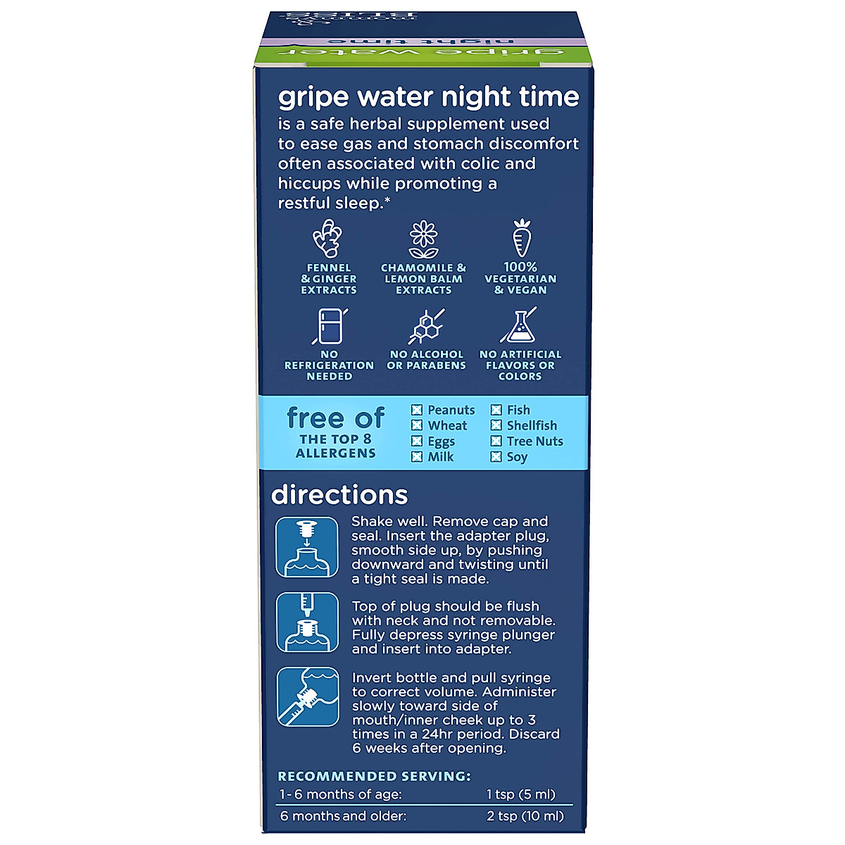 Mommy's Bliss Gripe Water Night Time, Relieves Stomach Discomfort From Gas, Colic, Fussiness, & Hiccups, Gentle & Safe, For Infants Age 1 Month+, 4 Fl Oz (Pack of 2)