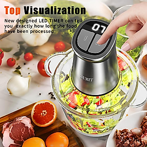 Electric Food Processor Meat Grinder 800W 2x12cups LED Timer Electric Food Chopper Vegetable chopper 3 layers 6 blades for Mincing Puree for home use kitchen aid for pet food,baby food by BUMET