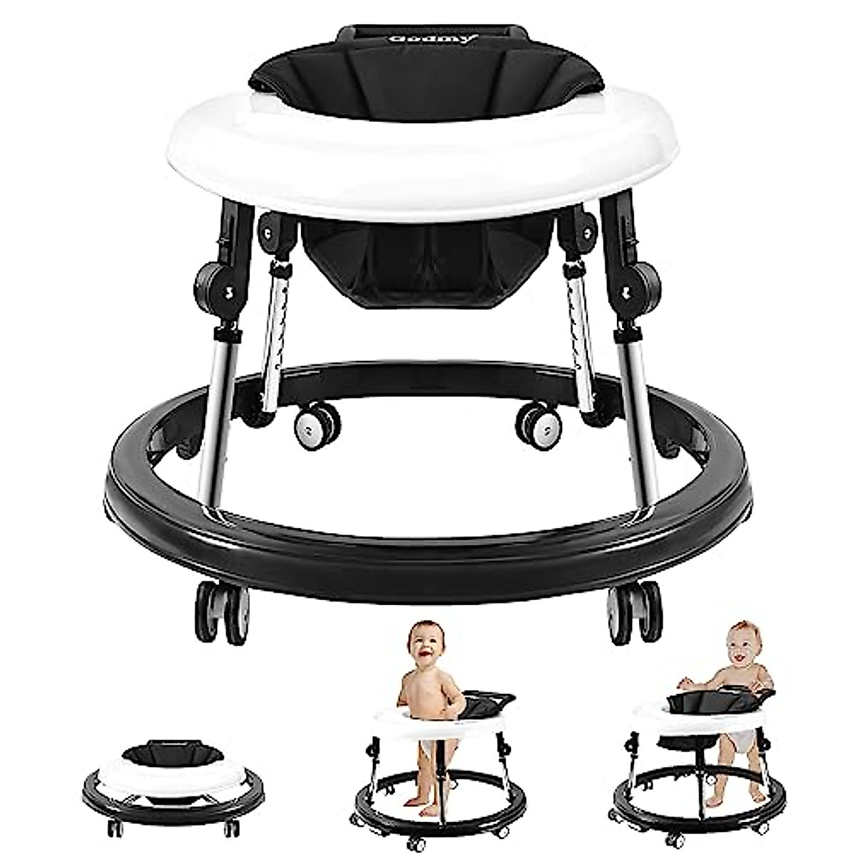 Baby Walker with Wheels, Activity Center with Mute Wheels Anti-Rollover, 5-Position Height Adjustable Foldable Baby Walker for Boys and Girls from 6-18 Months with Footrest…