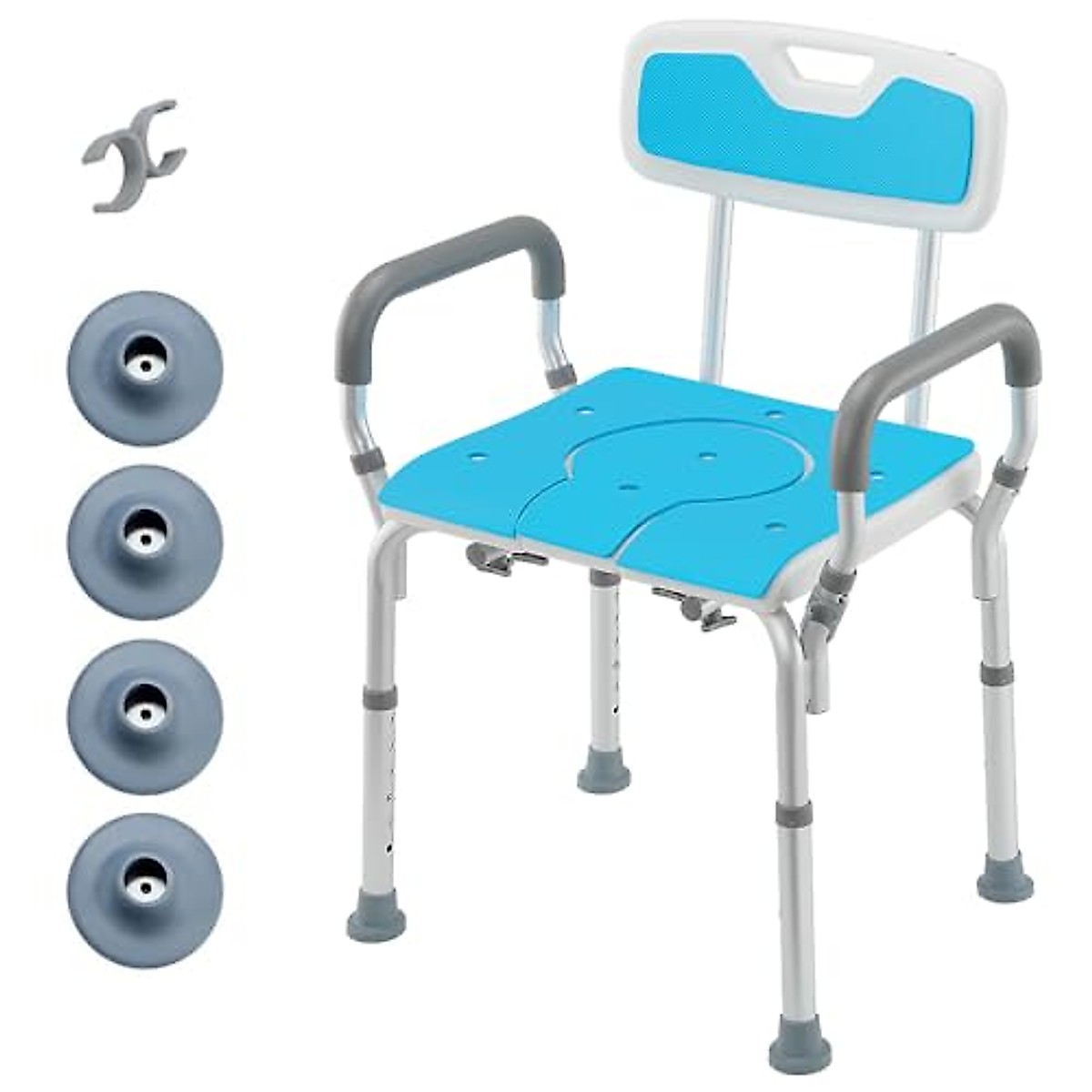 HEAO 3 in 1 Shower Chair Heavy Duty 400LBS, Bath Stool with Arms and Backrest, Padded Shower Seat with Cut Out Opening for Easy Access to Cleanse Intimate Areas (4 Big Suction Cups & 4 Rubber Tips)