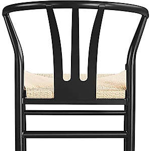 Topeakmart Weave Dining Chair Weave Modern Chair Metal Frame Accent Chair Weave Arm Chairs Set of 4，Black