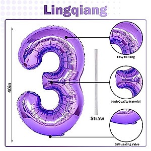 Purple Number 30 Balloons, 40 Inch Purple Mylar Foil Number 3 & 0 Balloons for Women, Self Inflating 30th Birthday Balloons for 30 Year Old Anniversary Birthday Party Decorations Supplies