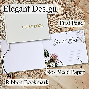 EBEGEE Wedding Guest Book for Wedding Reception, Elegant 9 x 7inch Baby Shower Guest Book with Polaroid Photo Pages and Registy Pages, Gold Foil Lettering Linen Cover, Perfect for Any Celebration
