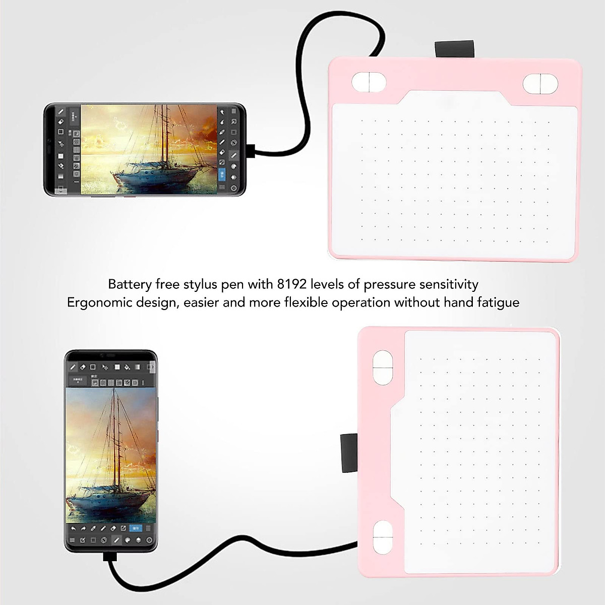 Animation Tablet, 155x100mm Plug and Play 8192 Levels Stylus 233 PPS 5080 LPI Graphics Drawing Tablet for Laptop (Pink)