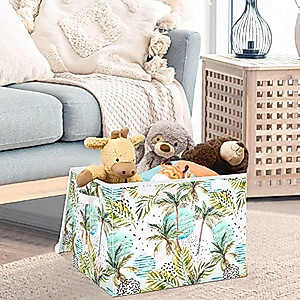 CaTaKu Geometric Palm Tree Storage Bins with Lids Fabric Large Storage Container Cube Basket with Handle Decorative Storage Boxes for Organizing Clothes Shelves