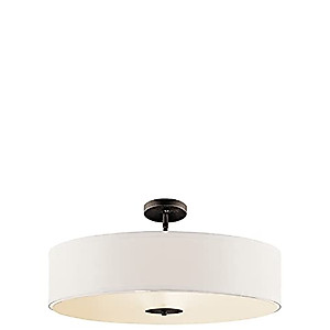 Kichler Convertible 24" 3-Light Pendant and Semi Flush Mount Fixture in Olde Bronze, Traditional Ceiling Light with White Microfiber Shade for Kitchen, Bedroom, or Hallway, (24" W, 6" H), 42122OZ