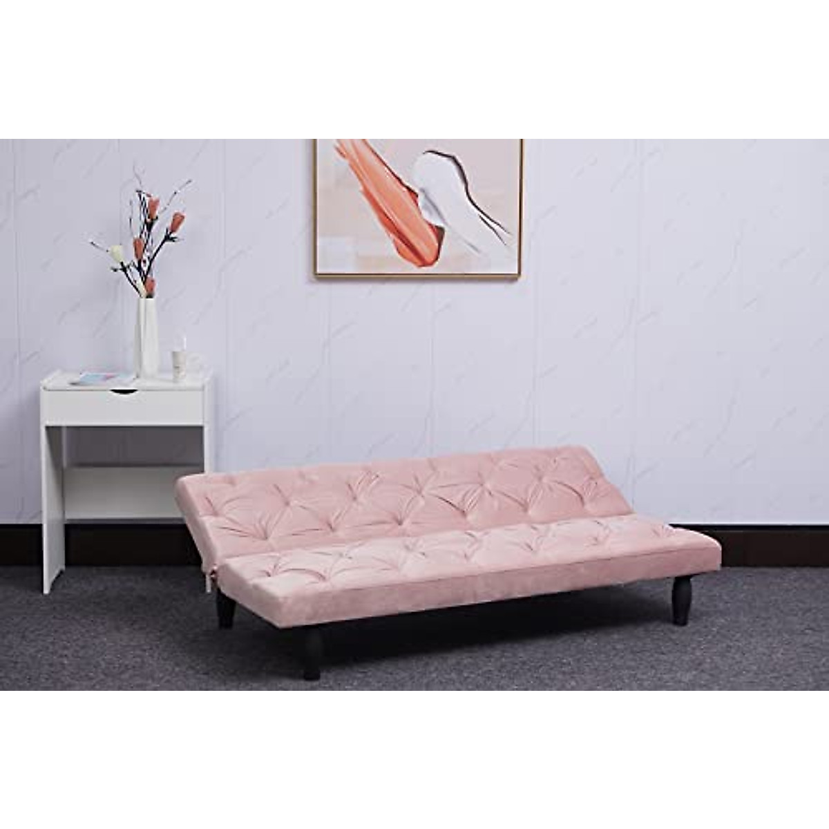 Livavege Convertible Futon Sofa Bed, 66" Velvet Upholstered Sleeper Couch Daybed with Adjustable Backrest for Studio, Apartment, Office, Small Space, Compact Living Room, 66 INCH, Pink
