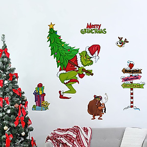Yovkky Merry Christmas Wall Decals Stickers, Xmas Tree Sign Holiday Max Dog Decor, 2024 New Year Winter Green Red Farmhouse Home Kitchen Decorations Kids Boys Girls Bedroom Art Gift