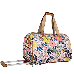 Lily Bloom Pattern 22 Inch Duffel Bag with 2-Rolling Wheels, Weekender Overnight Travel Lightweight Carry-On Suitcase For Women