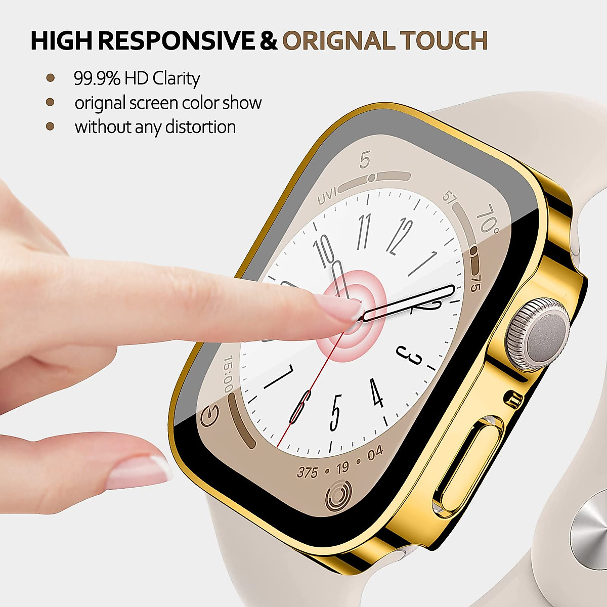 for Apple Watch Case 41mm,Hard Case with Tempered Glass Screen Protector,Watch Cover for Apple Watch Series 9 8 7 Screen Protector,Ultra-Thin Durable Waterproof Case,Gold