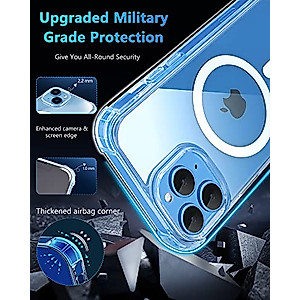 Dlinda 2-in-1 iPhone 14 Pro Case Magnetic Clear with Magnetic Leather Wallet Card Holder, Magsafe Wallet Case Cover, Yellow Resistant &MIL-Grade Drop Tested, Compatible with MagSafe -6.1'', Blue