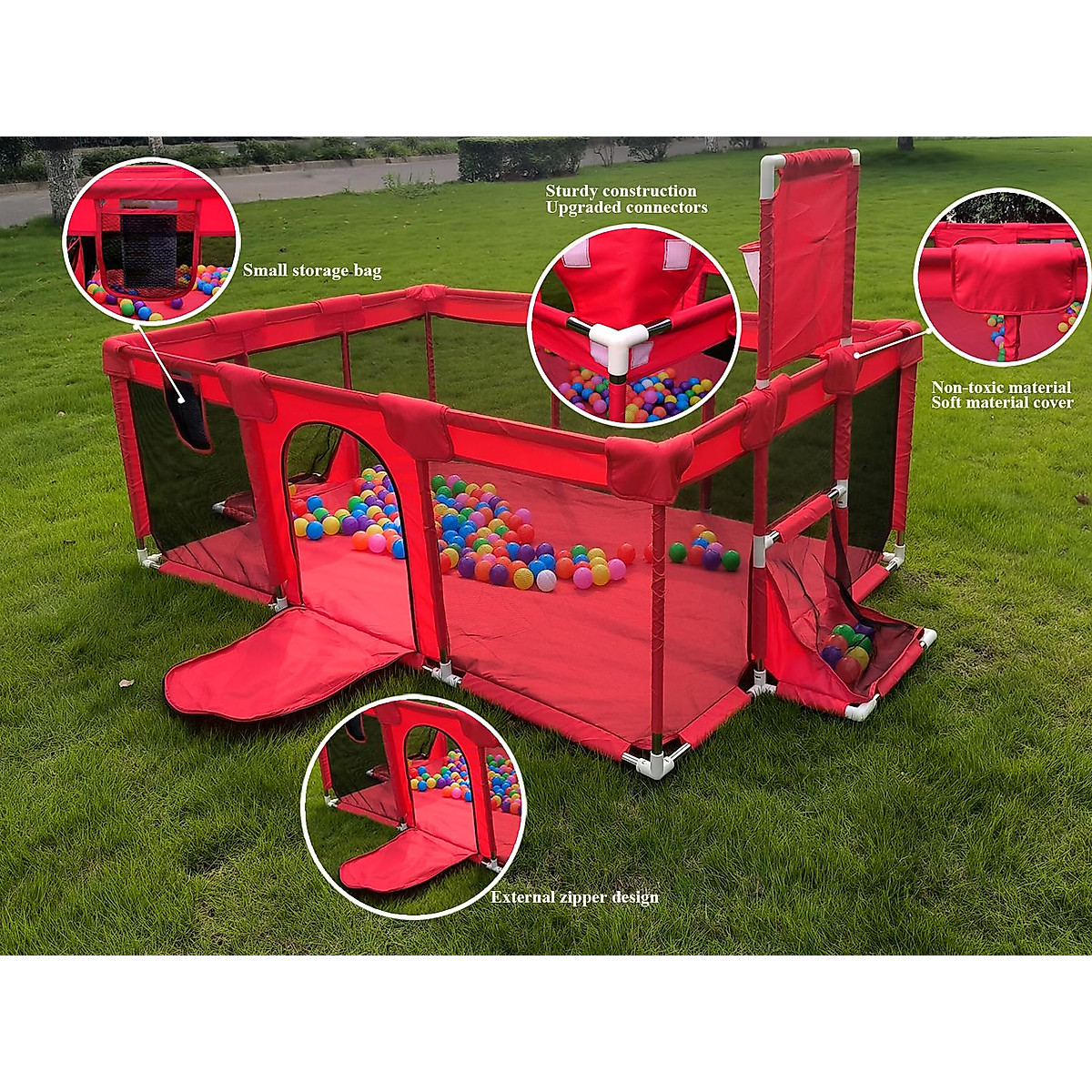 Gaorui Large Kids Baby Ball Pit - Portable Indoor Outdoor Baby Playpen Toddlers Children Safety Play Yard Fun Activities Popular Toys (Not Includes Balls) (Red)