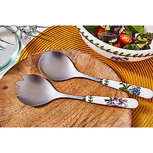 Portmeirion Botanic Garden Set of 2 Salad Servers | 10 Inch Salad Serving Set | Azalea and African Lily Motifs | Made from Stainless Steel and Porcelain
