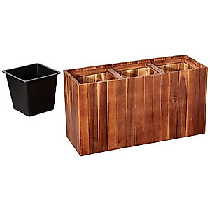 Amazon Aware Acacia Wood 26-Inch Rectangular Planter Box with Three Inner Plastic Liners, Brown
