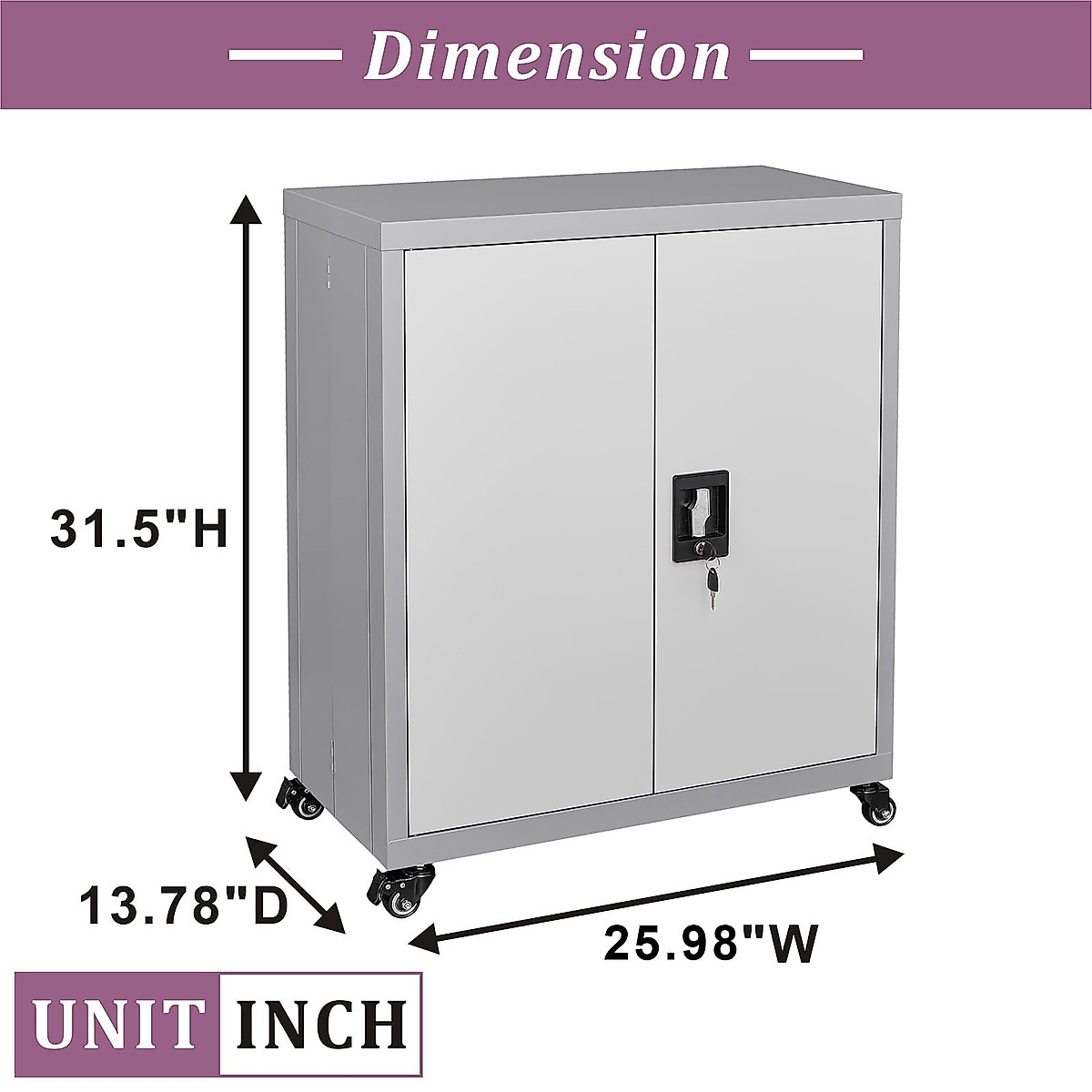 LUCYPAL Garage Storage Cabinet with Lockable Doors, Metal Storage Cabinet with Adjustable Shelf, Tool Cabinet with Wheels for Garage Office Home, Kitchen,Living Room,Grey