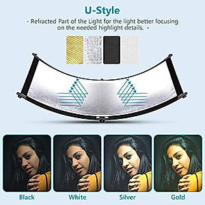 Neewer Clamshell Light Reflector Diffuser with Carrying Bag, 66”×24”/155x61cm Photography Curved Lighting Reflector for Photo Studio Photography, Black/White/Gold/Silver Colors (Stand Not Included)