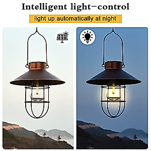 VILAWLENCE 2PCS Hanging Light Solar Lamp with Shepherd Hook Outdoor,Metal Waterproof Led Garden Lights,Edison Bulb Decorative for Patio,Yard,Porch(Copper)