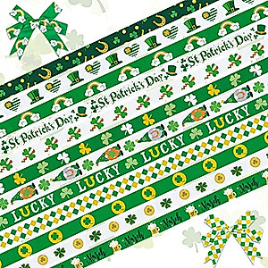ALIBBON 12 Yards 3/8" St. Patrick's Day Ribbon Green Ribbons for St. Patrick's Day Decor, Irish Shamrock Grosgrain Ribbon for St. Patrick's Day Parade Gift Wrapping Bows Crafting Supplies