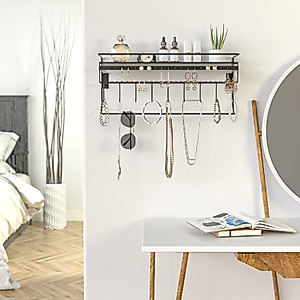 Gothic Wall Mounted Jewelry Organizer - Hanging Necklace, Earring, Bracelet Holder with Hooks and Shelf - Goth Room Decor, Iron Jewelry Display Storage Rack for Bedroom & Closet-MK238A