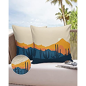 Outdoor Throw Pillow Cover Minimalist Desert Sun Mountain Waterproof Cushion Covers 2 Pack Natural Landscapes Pillow Cases Home Decoration for Patio Garden Couch Sofa