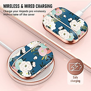 Youskin Airpod Pro 2 Case 2022 Flower Cute, AirPod Pro 2nd Generation Case, Rose Golden Plating Airpods Pro Case with Keychain，Shockproof Protective Case for AirPod Pro 2 2022，Blue Red Flower