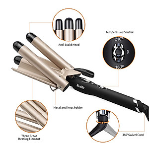 3 Barrel Curling Iron Hair Crimper, Zealite 1-inch Professional Hair Curling Wand with 2 Temperature Control, Crimper Hair Tool for Women or Girls