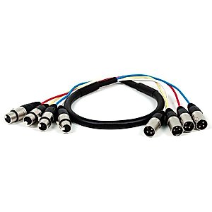 Monoprice 4-Channel XLR Male to XLR Female Snake Cable - 3 Feet - Black/Silver, Metal Connector Housings, Plastic and Rubber Cable Boots