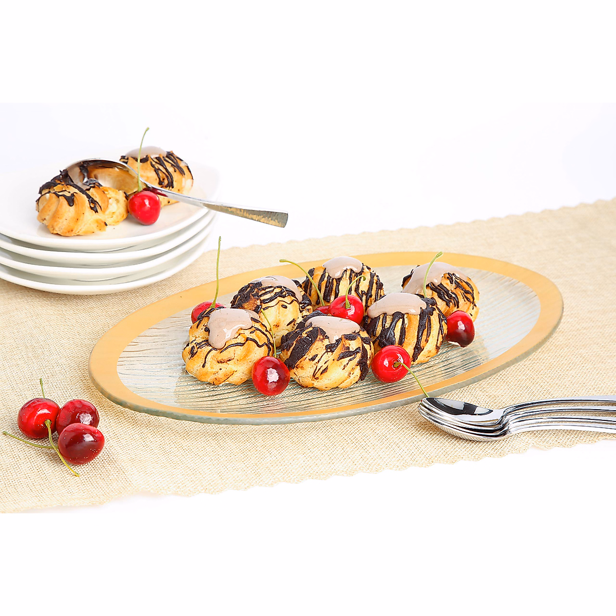 GAC Tempered Glass Oval Platter Serving Tray - Break and Chip Resistant - Oven Proof - Microwave and Dishwasher Safe - Silver Trim Decorative Plate