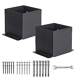 6x6 Post Base 2 Pcs, (Inner Size 5.6x5.6) Post Brackets Kit, Heavy Duty Black Metal Powder-Coated Post Anchor Outdoor Framing Module Fit for Support Deck Base Plate Pergola Brackets Fence Kit……