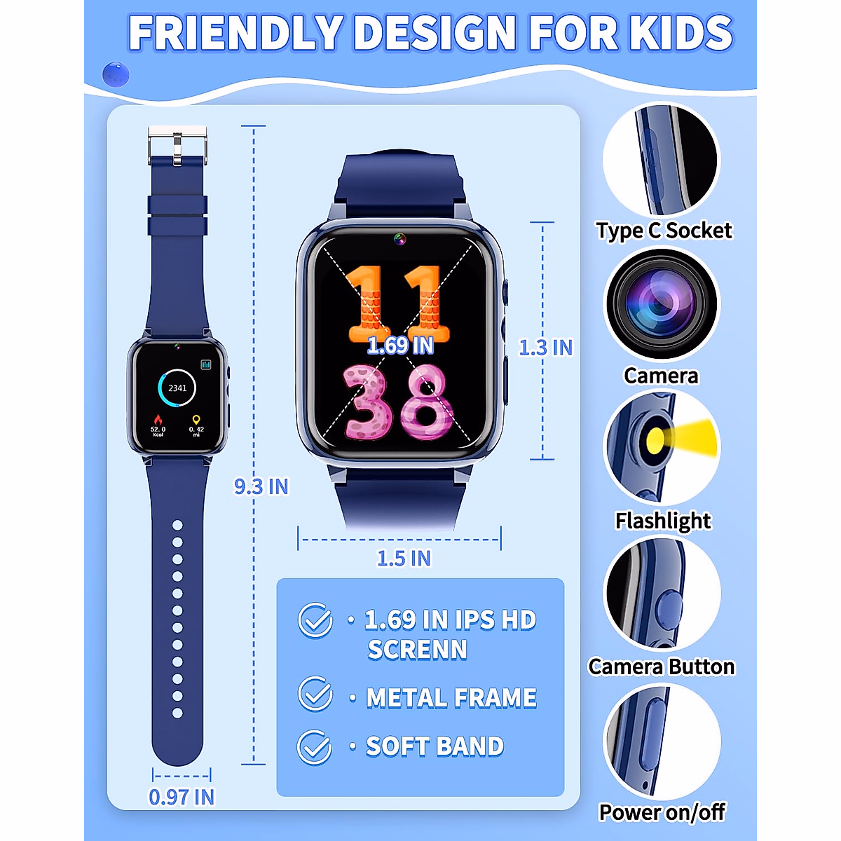 Kids Game Smart Watch Gift for Boys Age 6-12 with 26 Games Audio Stories Video Camera Music Player Pedometer Learning Card Flashlight 12/24hr, Kids Smart Watch Boys Toys for 7 8 9 10 Year Old Boys