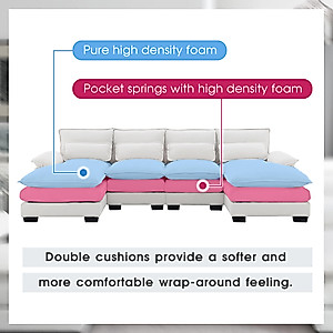 ONEMMLION U Shape Sectional Sofa Cloud Couch for Living Room, 110" Upholstery Comfy Modular Sofa, 4 Seat Chenille Modern Sleeper Sofa with Double Chaise & Memory Foam,White
