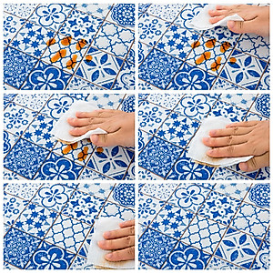 LIBERECOO Round Vinyl Fitted Tablecloth with Flannel Backing Elastic Edge Plastic Table Cover Waterproof Table Cloth Stain-Resistant Wipeable for 40"-44" Round Table