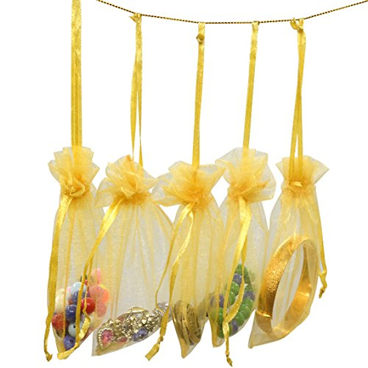 Rbenxia 100 Pcs Drawstring Organza Pouches 4 by 6 Inches Jewelry Favor Pouch Bags Wedding Party Festival Gift Candy Bag Color Gold