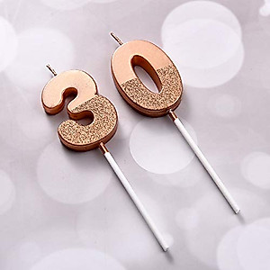 BBTO 30th Birthday Candles Glitter Cake Numeral Candles 30th Birthday Cake Topper Decoration for Birthday Wedding Anniversary Celebration Favor, Rose Gold
