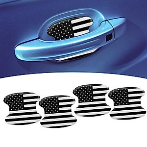 UGSHY Pack of 4 Car Door Handle Protector, Universal Car Door Handle Sticker, Anti Scratches Door Side Paint Protector, Automotive Exterior Accessories, for Cars Trucks SUVs (American Flag Black)