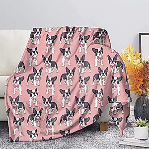 Forchrinse Boston Terrier Pink Throw Blanket,Super Soft Fuzzy Throw Blanket for Couch,Sofa,Bed,Lightweight Cozy Fleece Blanket for Travel