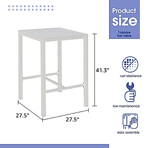 Soleil Jardin Bar Table High Top Table with All-Aluminum Frame Square Pub Table for Indoor & Outdoor Use, Easy Assembly & Low Maintenance, White
